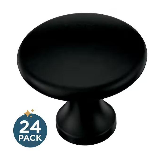 24-Pack Round 1-1/8 in. (28 mm) Modern Matte Black Round Cabinet Knobs ...